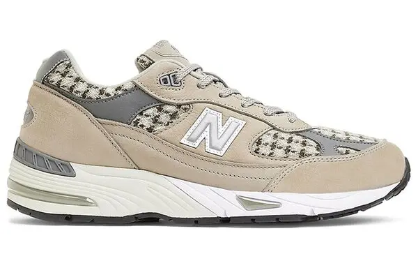NEW BALANCE Harris Tweed X 991 Made In England Houndstooth Sneakers - Khaki/white/gray