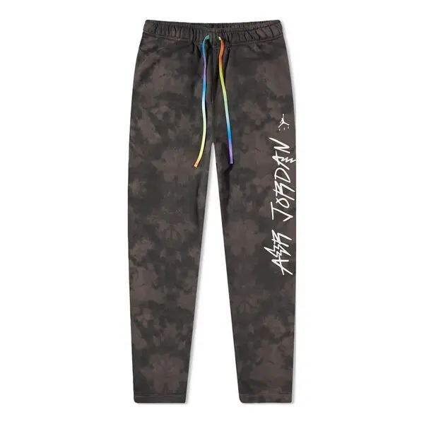 JORDAN Tie Dye Alphabet Lacing Fleece Sports Pants Brown - Black