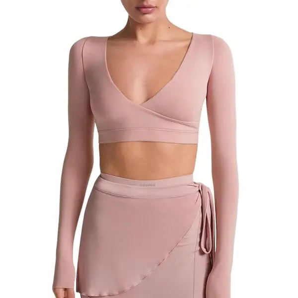 Nike X Skims Matte Wrap Long Sleeve Cropped Top - Himalayan
