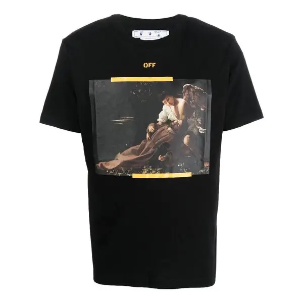 Off-White Fw22 Caravaggio Arrow Character Printing Casual Short Sleeve Black T-shirt - Black/white