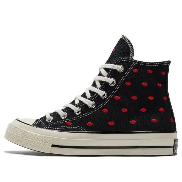 CONVERSE Chuck 70 Embroidered Lips High Top Sneakers - Black/red