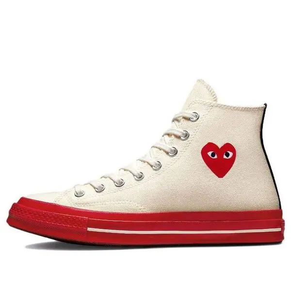 CONVERSE X Comme Des Garçons Play Chuck 70 High Top Sneakers - Cream/red