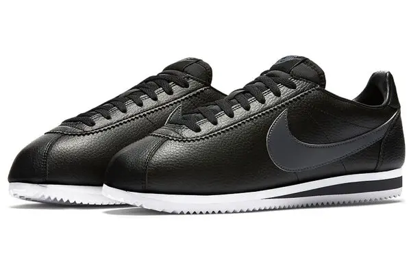 Nike Classic Cortez Leather Low Top Sneakers - Black/dark Grey