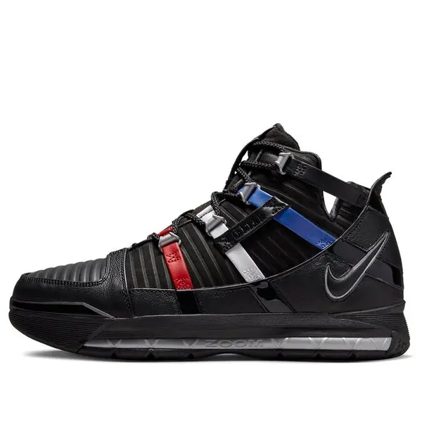 Nike Zoom Lebron 3 Retro 'barbershop' Mid Top Sneakers - Black/red/blue