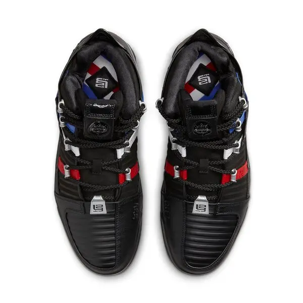 Nike Zoom Lebron 3 Retro 'barbershop' Mid Top Sneakers - Black/red/blue