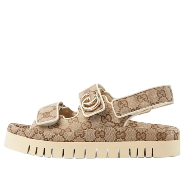 Gucci Double G Logo Strap Sandals - Beige/brown