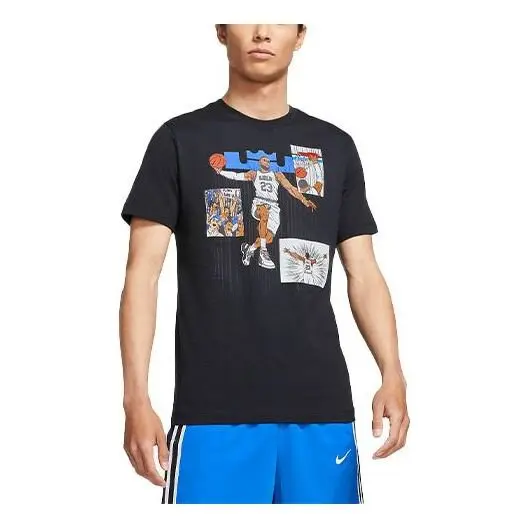 Nike Cartoon Lebron James Shooting Printing Sports Round Neck Short Sleeve T-shirt - Black