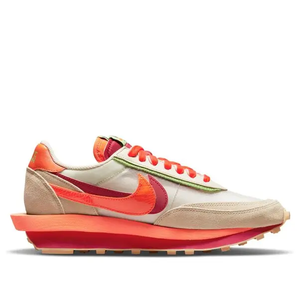 Nike X Sacai X Clot Ldwaffle "net Orange Blaze" Sneakers - Creamwhite/orange
