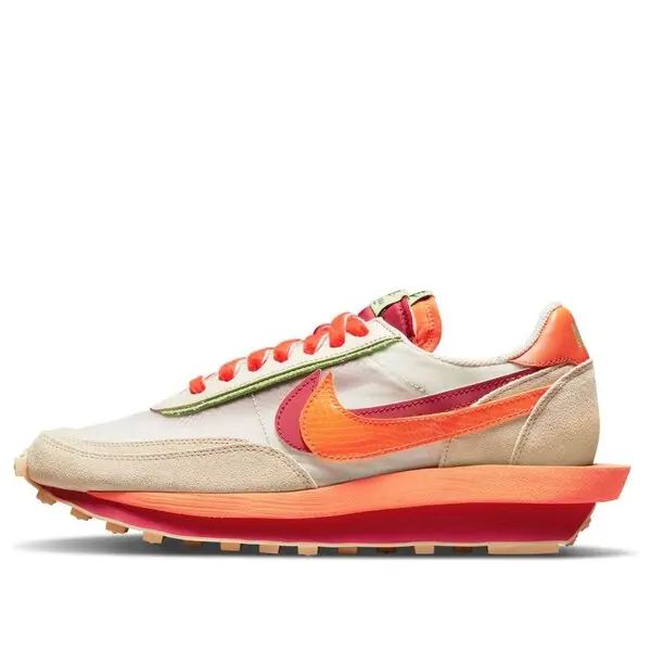 Nike X Sacai X Clot Ldwaffle "net Orange Blaze" Sneakers - Creamwhite/orange