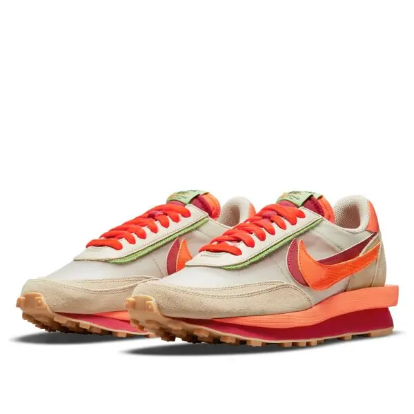 Nike X Sacai X Clot Ldwaffle "net Orange Blaze" Sneakers - Creamwhite/orange