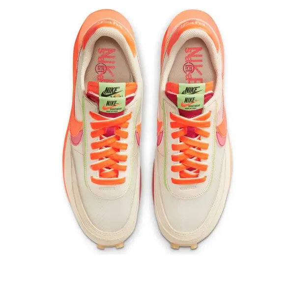Nike X Sacai X Clot Ldwaffle "net Orange Blaze" Sneakers - Creamwhite/orange
