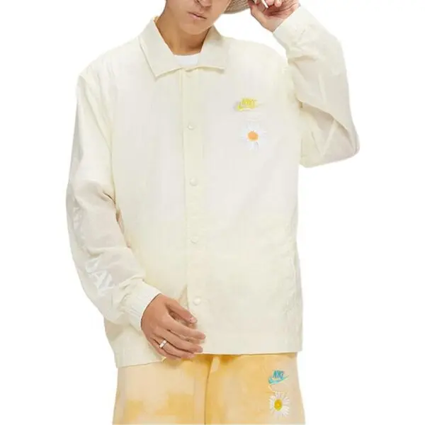 Nike Retro Embroidered Daisy Long Sleeves Autumn Coconut Milk Shirt - Multi-color