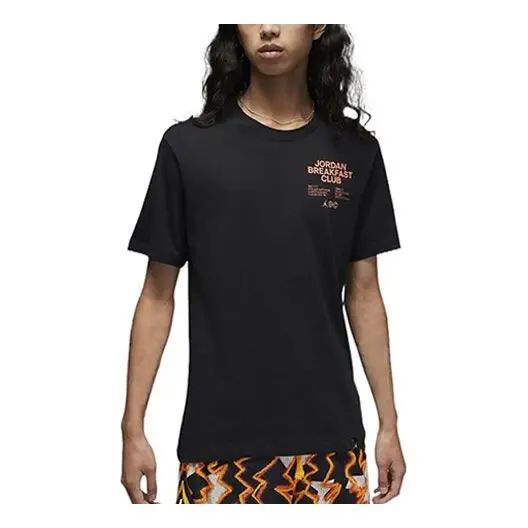 JORDAN Alphabet Printing Straight Round Neck Pullover Short Sleeve Black T-shirt - Default Colorway