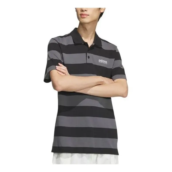 Adidas Pique Stripe Polo Shirt Asia Sizing 'black Grey - Black/grey