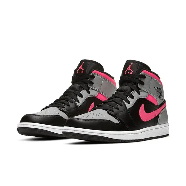 JORDAN Air 1 Mid Pink Shadow Sneakers - Black/hot Punch/white