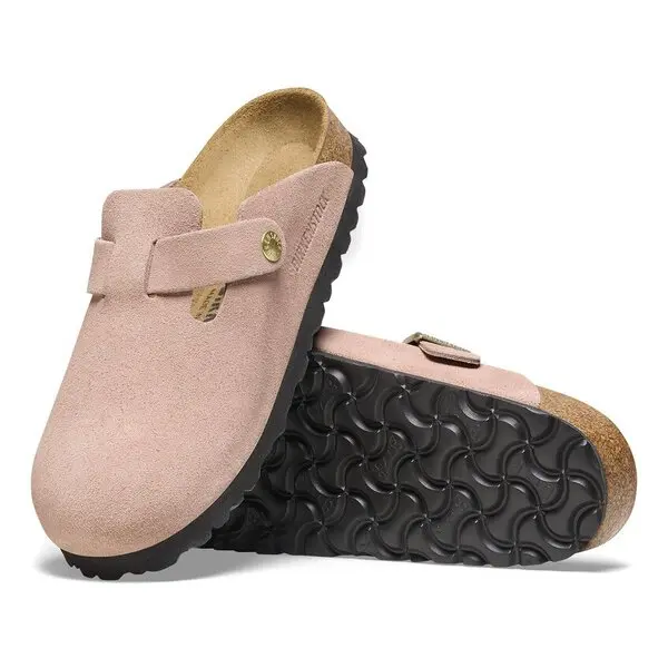 BIRKENSTOCK Boston Suede Leather Clogs - Pink/brown/gold