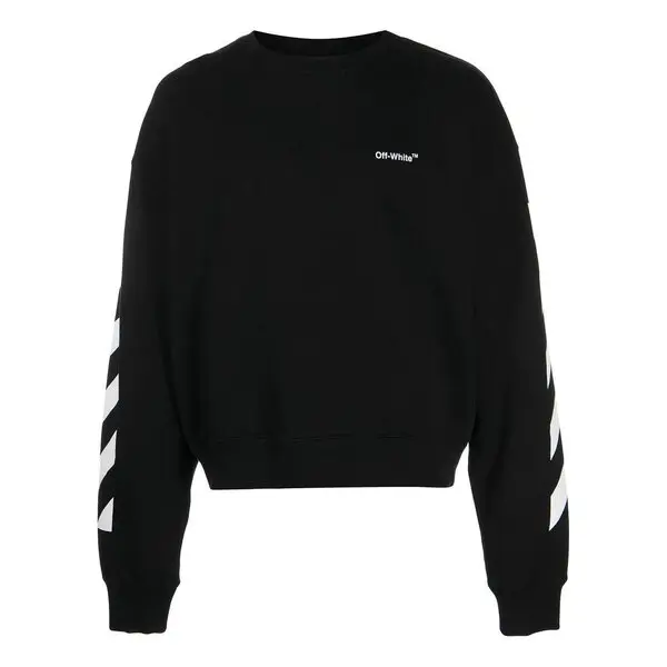 Off-White Long Sleeve Crewneck With Striped Detailing - Black