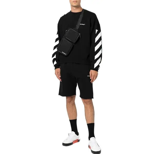 Off-White Long Sleeve Crewneck With Striped Detailing - Black
