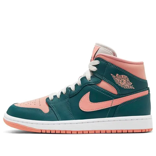 JORDAN 1 Mid High Top Sneakers - Dark Teal Green/pink