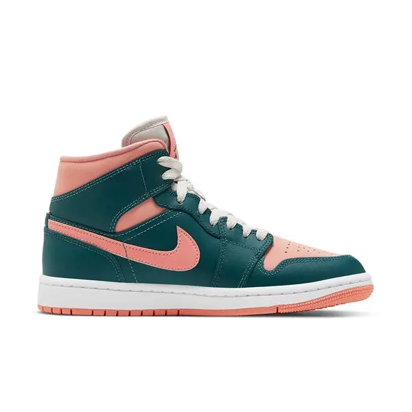JORDAN 1 Mid High Top Sneakers - Dark Teal Green/pink