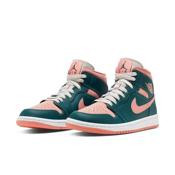 JORDAN 1 Mid High Top Sneakers - Dark Teal Green/pink