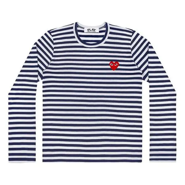 Play Comme Des Garcon Striped Long Sleeve T-shirt - Navy Bluewhite