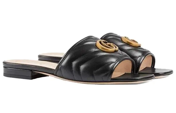 Gucci Double G Quilted Leather Slides