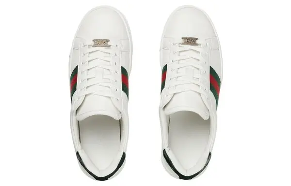 Gucci Ace Leather Sneakers With Green And Red Stripe Detail - White/green/red