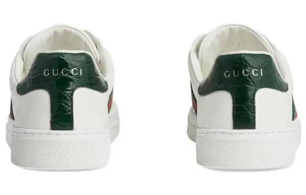 Gucci Ace Leather Sneakers With Green And Red Stripe Detail - White/green/red