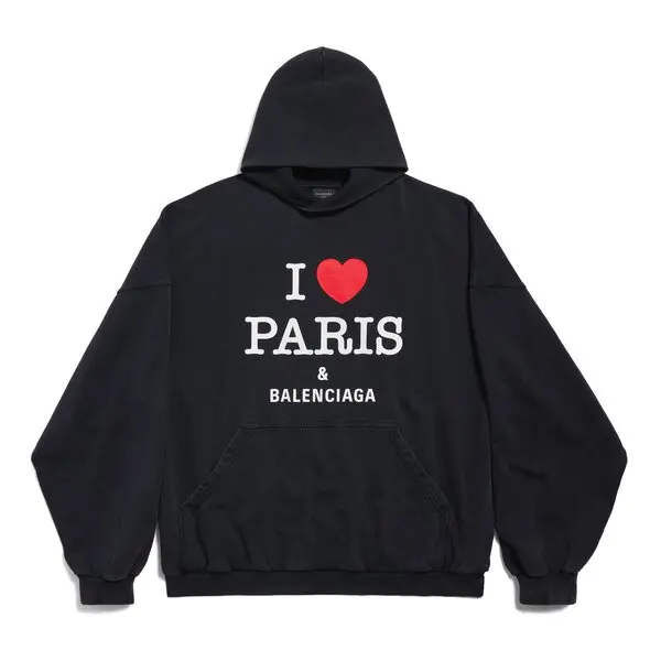 Balenciaga I Love Paris Hoodie - Black Faded