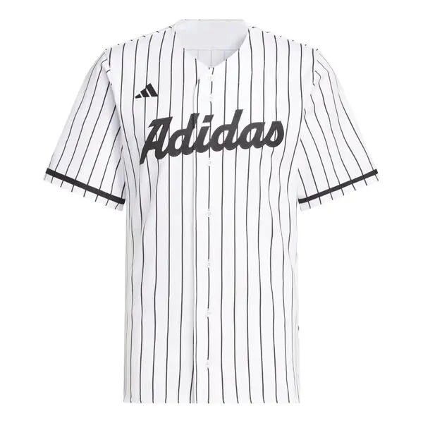 Adidas Dugout Full Button Cotton Jersey With Pinstripe Detail - White/black