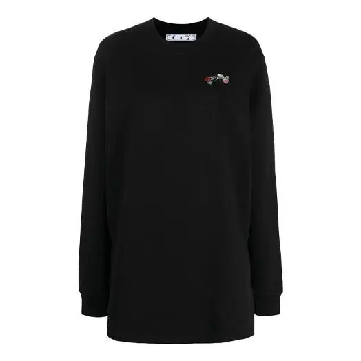 Off-White Arrow Embroidered Flowers Long Hoodie - Black