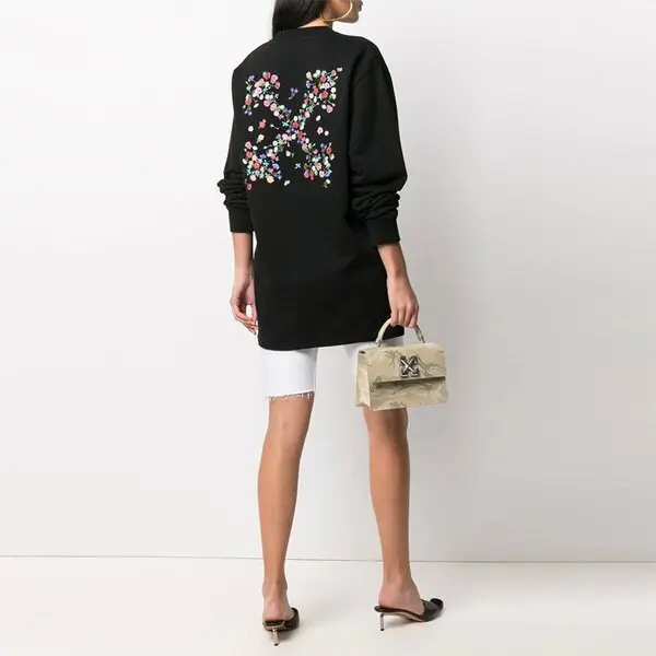 Off-White Arrow Embroidered Flowers Long Hoodie