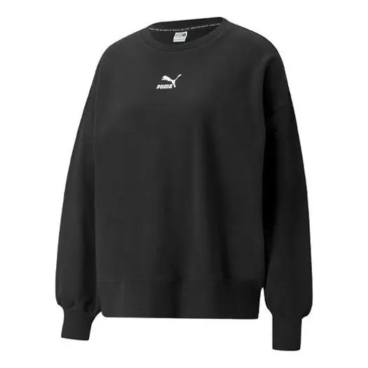PUMA Classics Logo Embroidery Round-neck Sweatshirt - Black