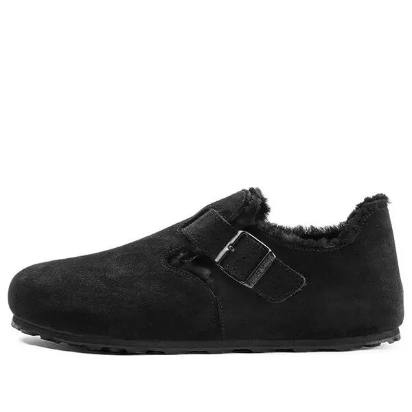 BIRKENSTOCK London Shearling Suede Leather Sandals - Black