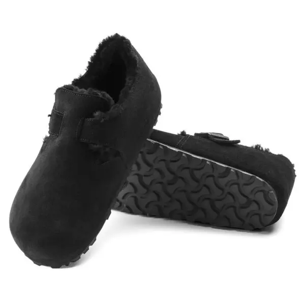 BIRKENSTOCK London Shearling Suede Leather Sandals - Black