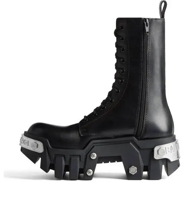 Balenciaga Bulldozer Lace Up Boots - Black/silver