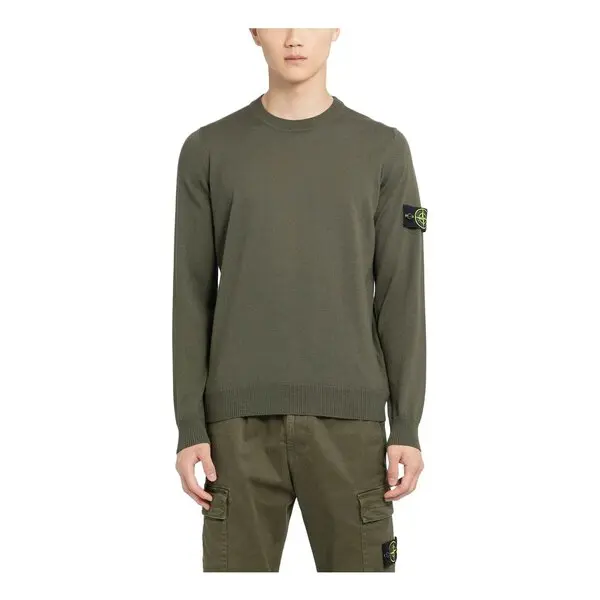 Stone Island Logo Patch Crewneck Sweatshirt - Olive Green