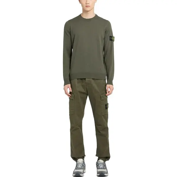 Stone Island Logo Patch Crewneck Sweatshirt - Olive Green