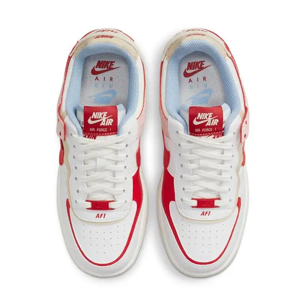 Nike Force 1 Shadow Cracked Leather Sneakers - White/red/blue