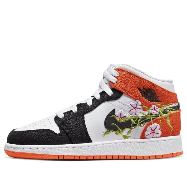 JORDAN Air 1 Mid "floral" Sneakers - Black/white/orange