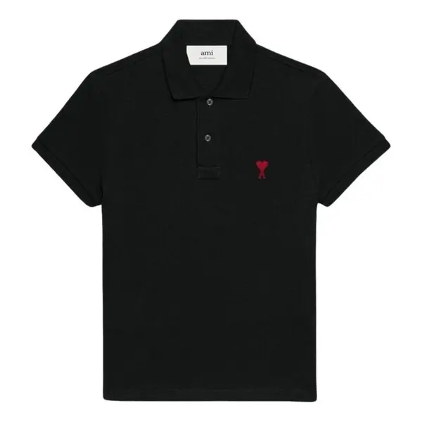 AMI Paris Small Heart Logo Polo Shirt - Black