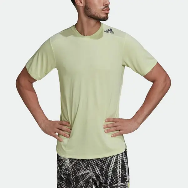 Adidas Solid Color Logo Printing Round Neck Short Sleeve Green T-shirt - Multi-color