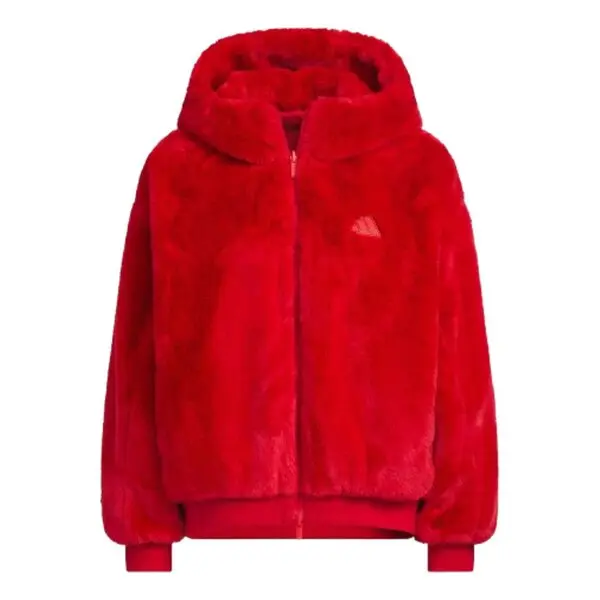 Adidas Reversible Faux Fur Hooded Jacket - Red