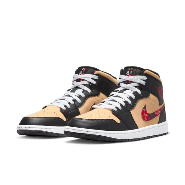 JORDAN 1 Mid Se "tartan Swoosh - Black/brown/red