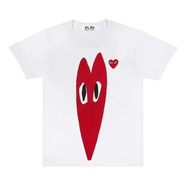 Play Comme Des Garcon Long Heart Printing Short Sleeve Red - White