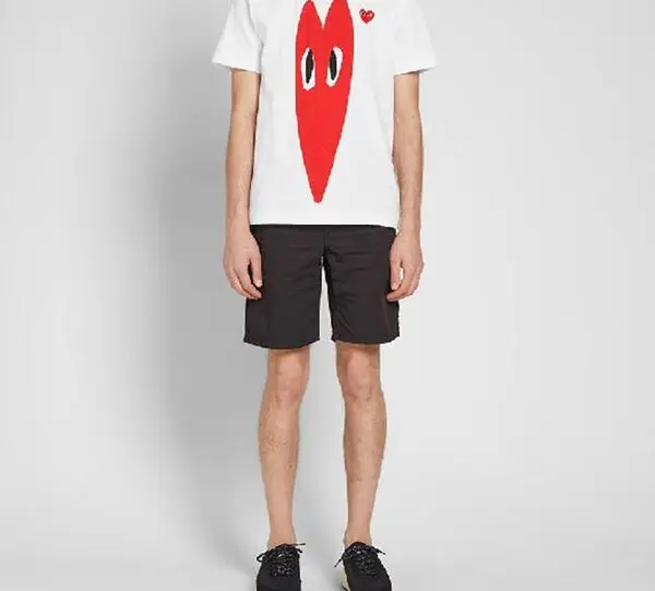 Play Comme Des Garcon Long Heart Printing Short Sleeve Red