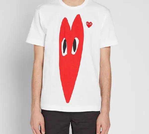 Play Comme Des Garcon Long Heart Printing Short Sleeve Red