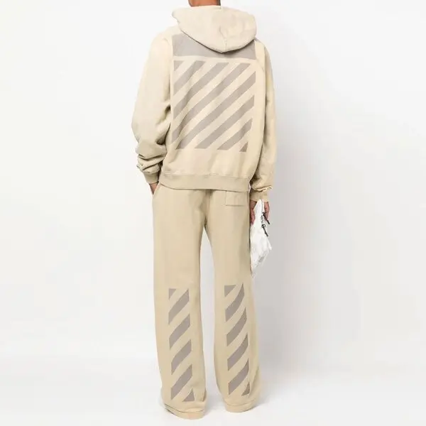Off-White Back Stripe Pattern Printing Pullover Hooded Long Sleeves Loose Fit