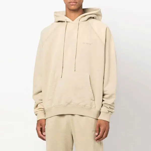 Off-White Back Stripe Pattern Printing Pullover Hooded Long Sleeves Loose Fit